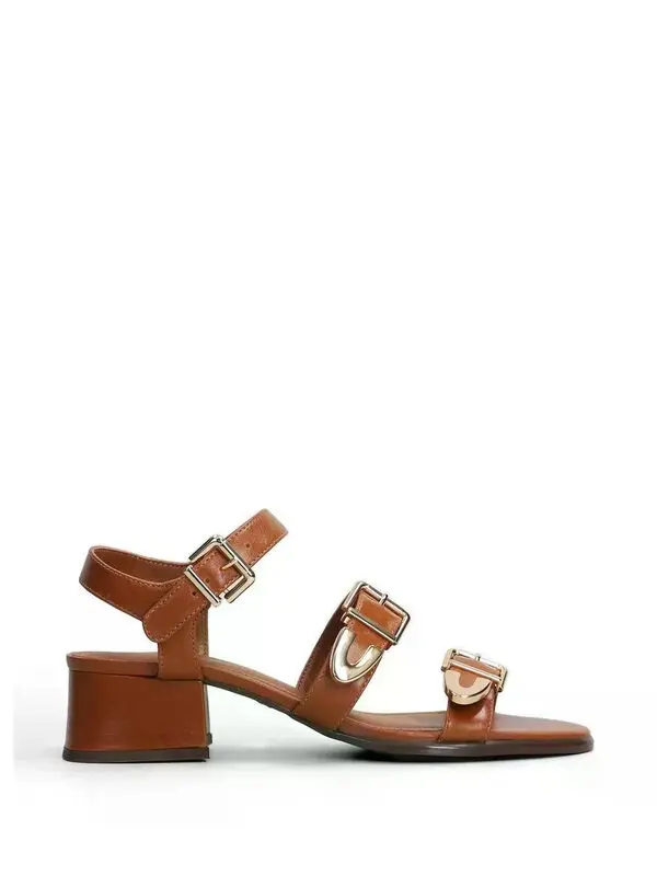 AREZZO Buckle-detail Leather Heeled Sandals - Brown