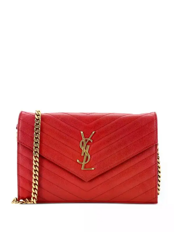 Saint Laurent Classic Monogram Wallet On Chain - Red