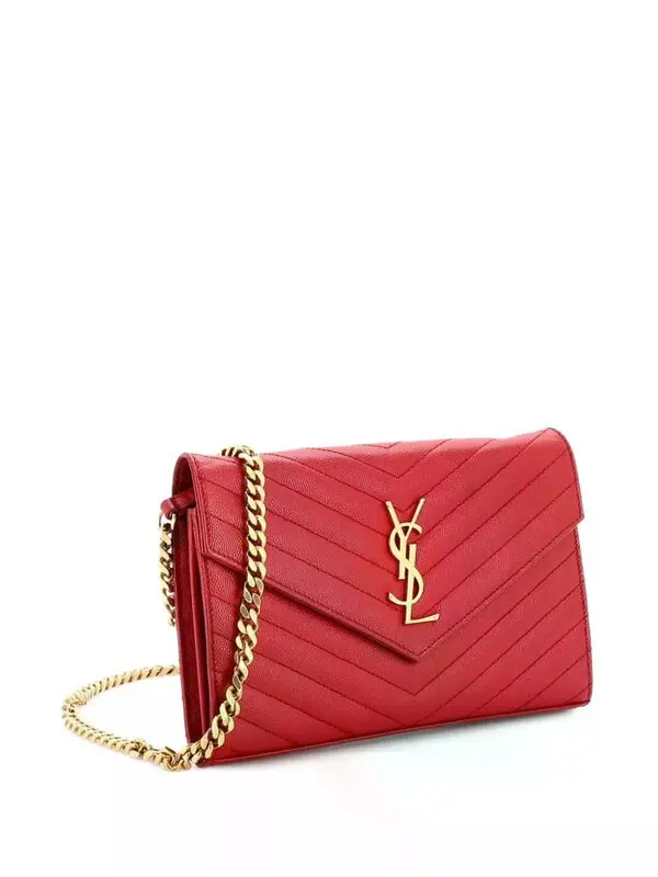 Saint Laurent Classic Monogram Wallet On Chain - Red