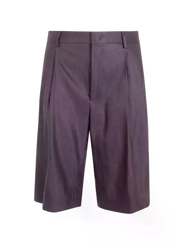 Tagliatore Pleated Linen Tailored Bermuda Shorts - Purple