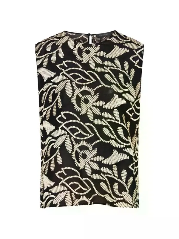 ELENA MIRO` Leaf-embroidered Sleeveless Top - Black