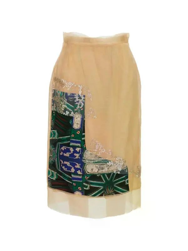 HUI MILANO Ivy Sequin-embellished Graphic-print Skirt - Neutrals