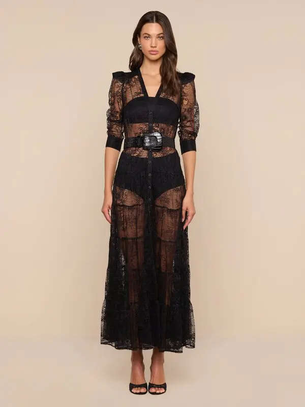 L'Agence Seraphina Lace Tiered Maxi Dress