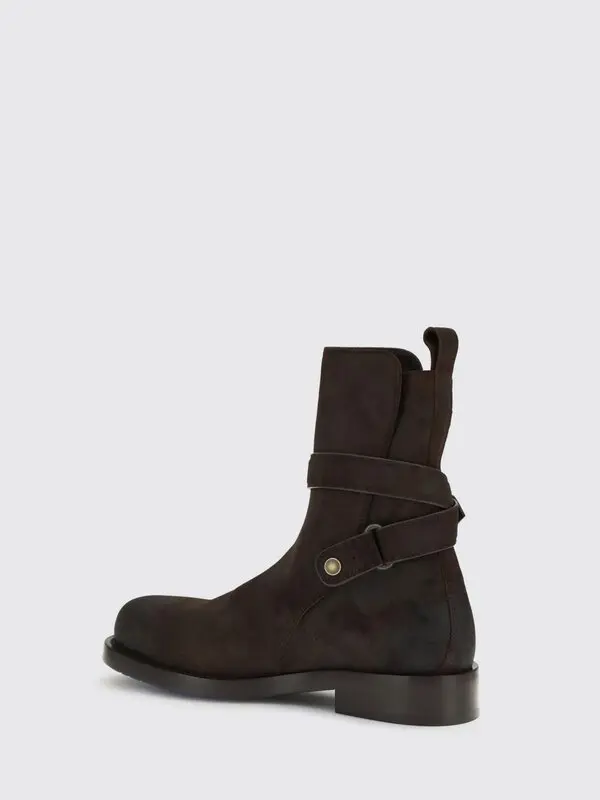 Burberry Waxed Leather Ankle Boots With Adjustable Strap