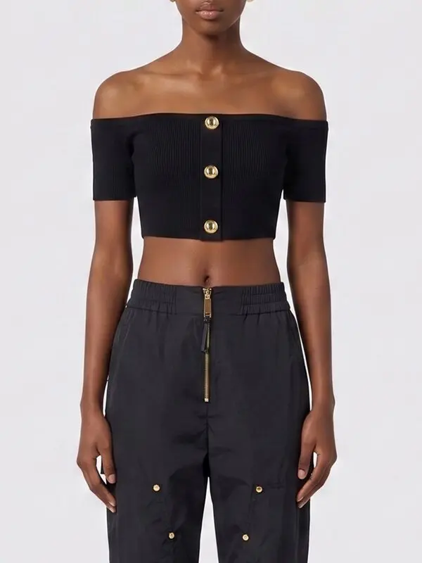 Elisabetta Franchi Off-the-shoulder Cropped Top - Black