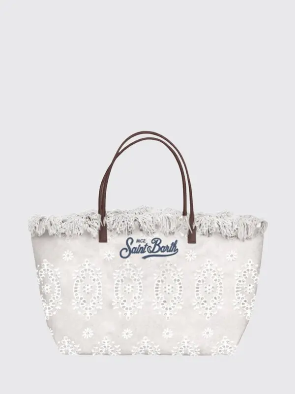 MC2 SAINT BARTH Cotton Blend Shoulder Bag With Logo And Fringe - White 1