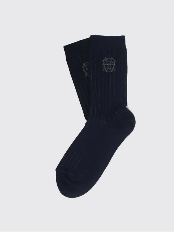 Brunello Cucinelli Ribbed Cotton Socks With Logo - Black