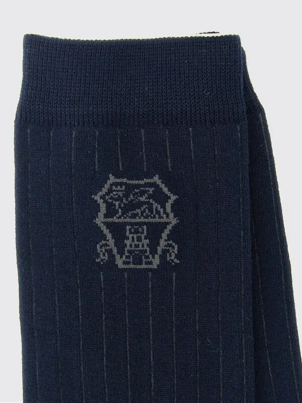 Brunello Cucinelli Ribbed Cotton Socks With Logo - Blue