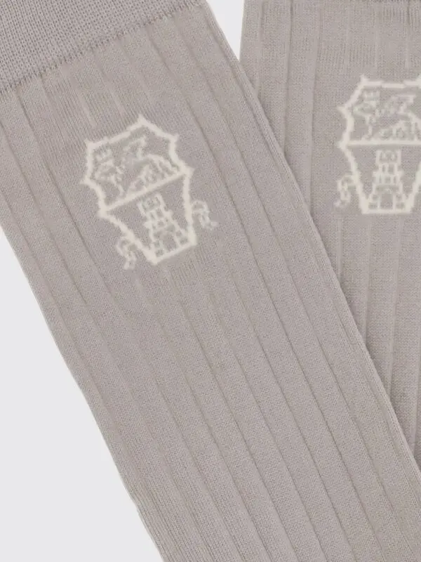 Brunello Cucinelli Ribbed Cotton Socks With Logo - Brown
