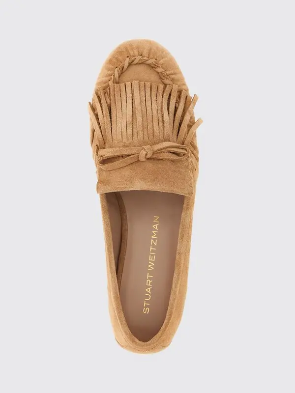 STUART WEITZMAN Suede Fringed Loafers - Brown