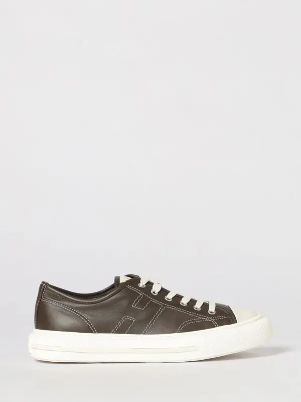 Hogan Rebel Low-top Sneakers In Smooth Calfskin With Embroidered Side H Logo - Brown
