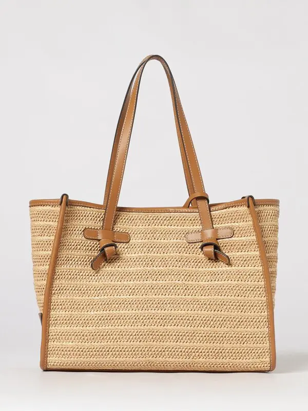 GIANNI CHIARINI Woven Tote Bag With Leather Trim - Beige
