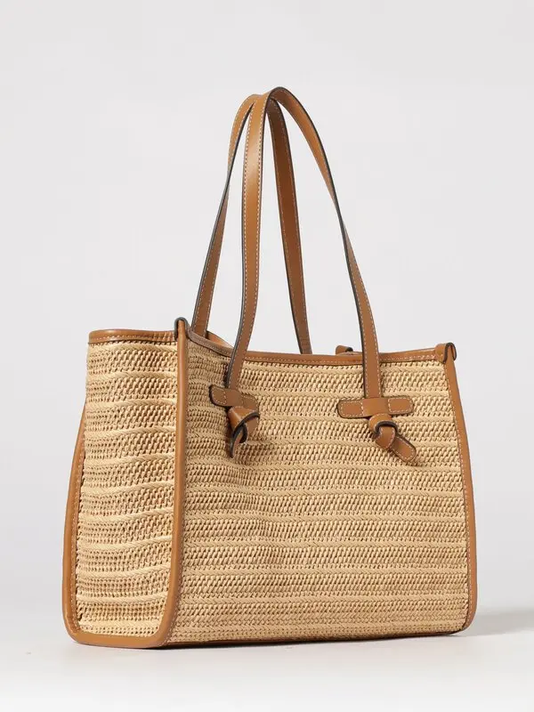 GIANNI CHIARINI Woven Tote Bag With Leather Trim - Beige