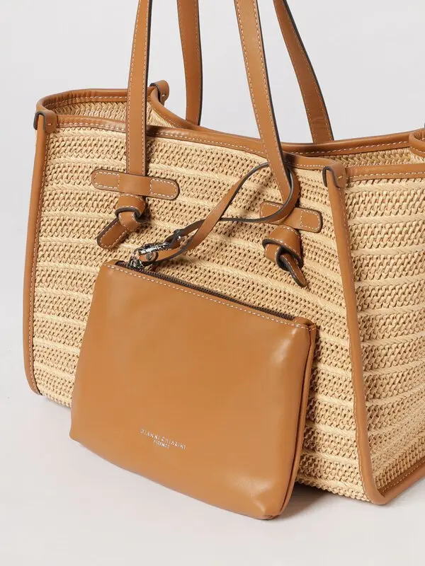 GIANNI CHIARINI Woven Tote Bag With Leather Trim - Beige