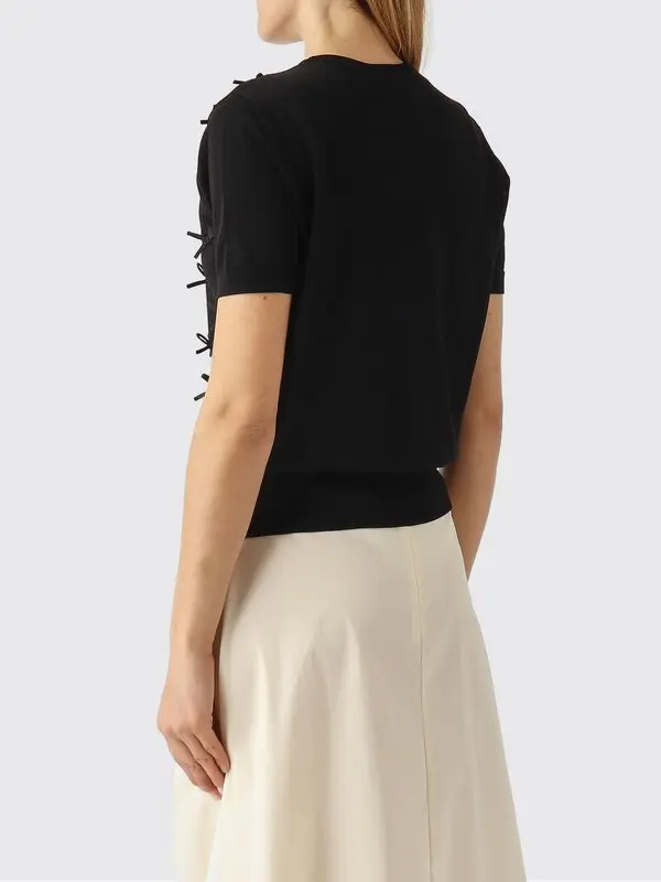 MEIMEIJ Viscose Knit Jumper With Bow Embellishments - Black