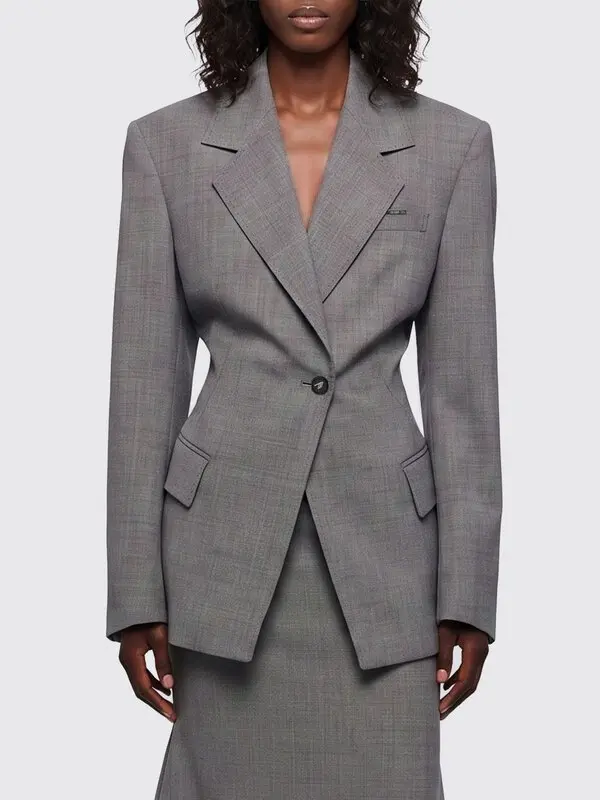 Attico Cropped Single-breasted Virgin Wool Blazer With Padded Shoulders - Black