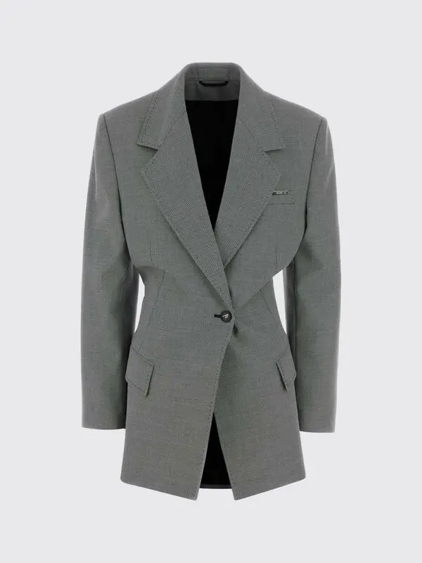 Attico Cropped Single-breasted Virgin Wool Blazer With Padded Shoulders - Black