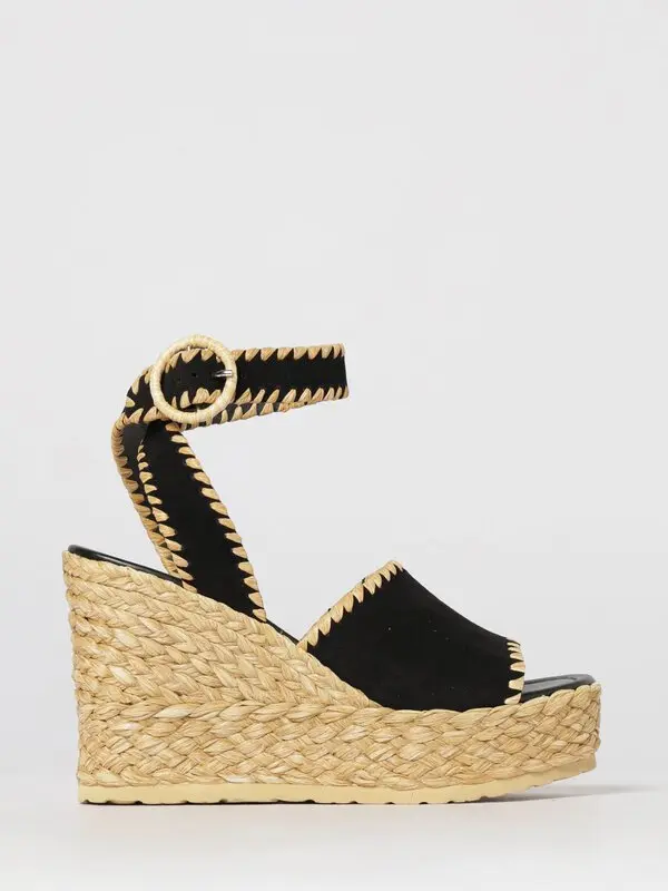 PALOMA BARCELO Paloma Barceló Suede And Raffia Wedge Sandals With Ankle Strap - Black