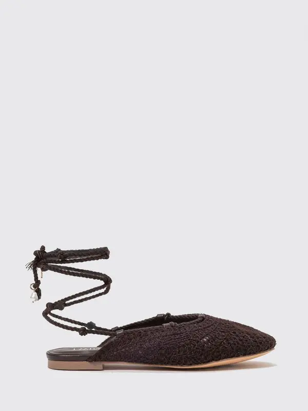 TWINSET U & B Crochet Ballet Flats With Ankle Tie - Coffee
