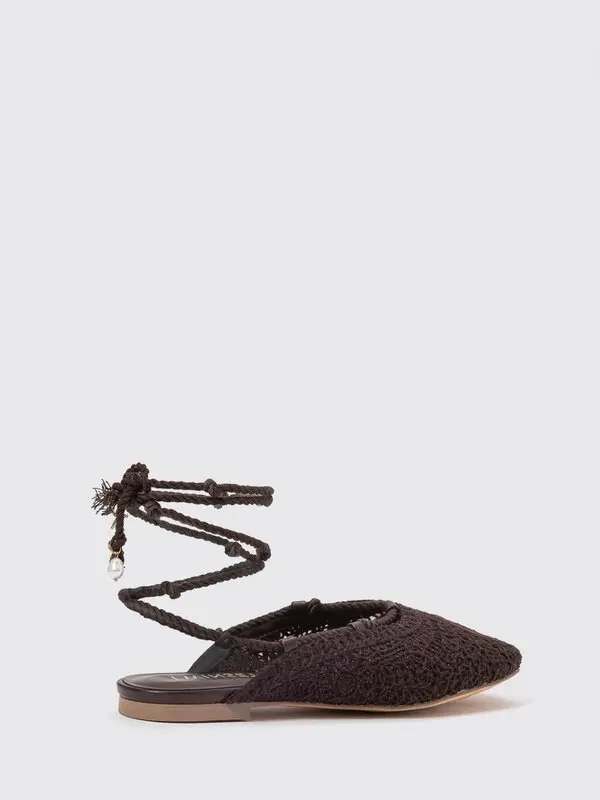 TWINSET U & B Crochet Ballet Flats With Ankle Tie