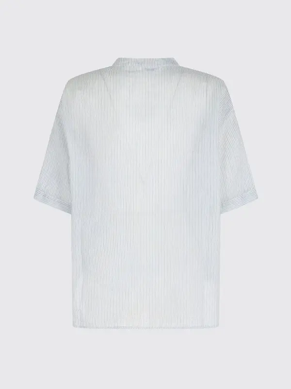 ROBERTO COLLINA Striped Shirt With Band Collar - Ice