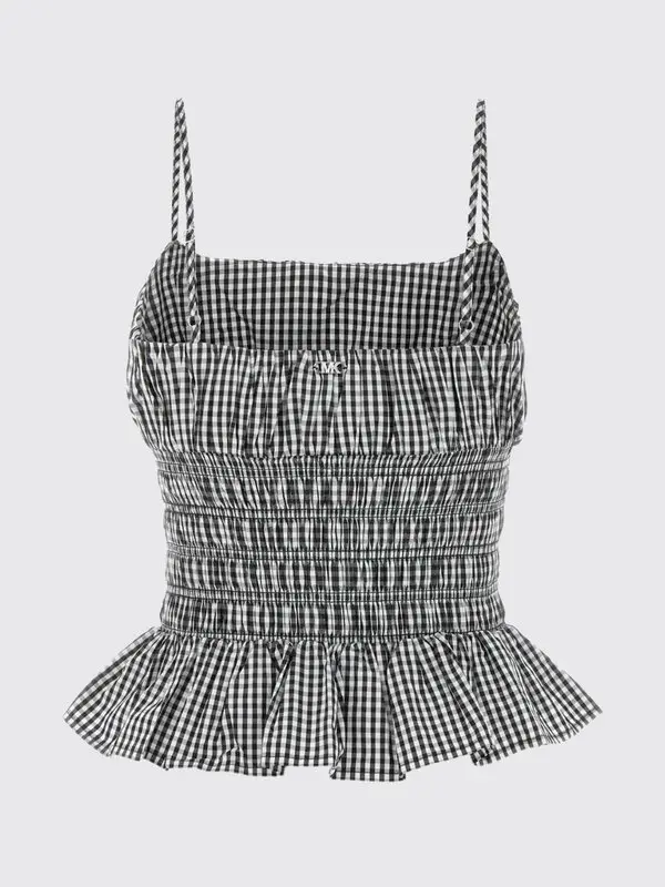 Michael Kors Gingham Smocked Peplum Top - Black