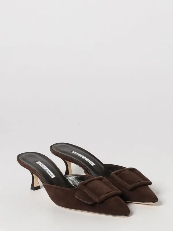 Manolo Blahnik Heeled Mules With Buckle Detail - Brown