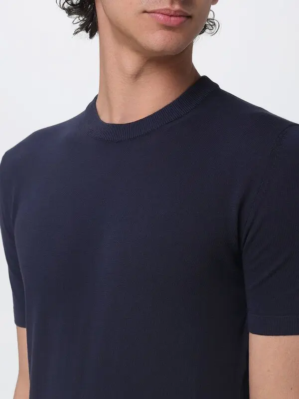 BROOKSFIELD Ribbed Crew Neck Short Sleeve Sweater - Navy