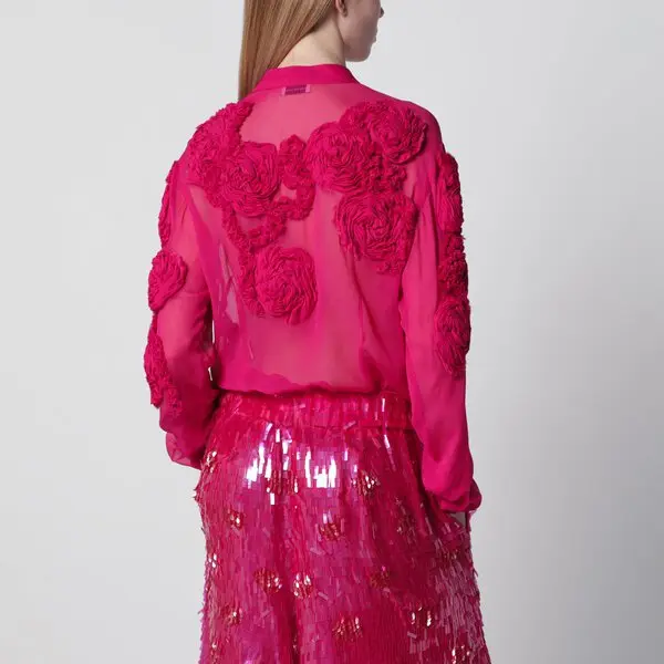 Dries Van Noten Embossed Rose Viscose Shirt - Pink