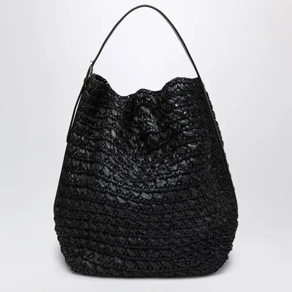 TOTEME Raffia Tote Bag With Leather Handle - Black