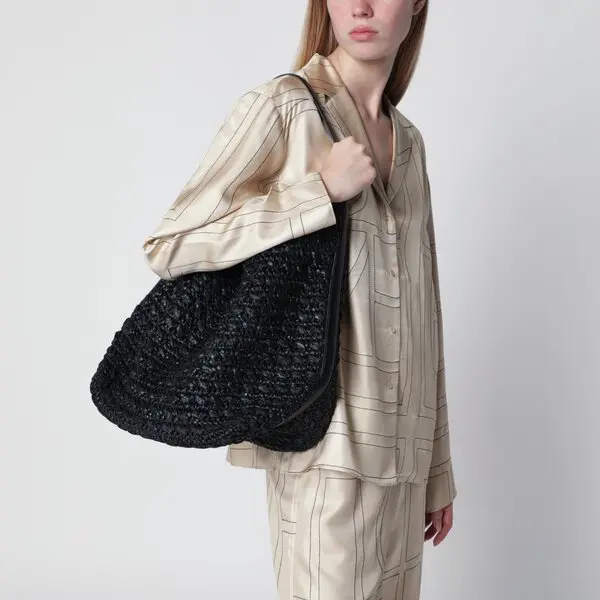 TOTEME Raffia Tote Bag With Leather Handle