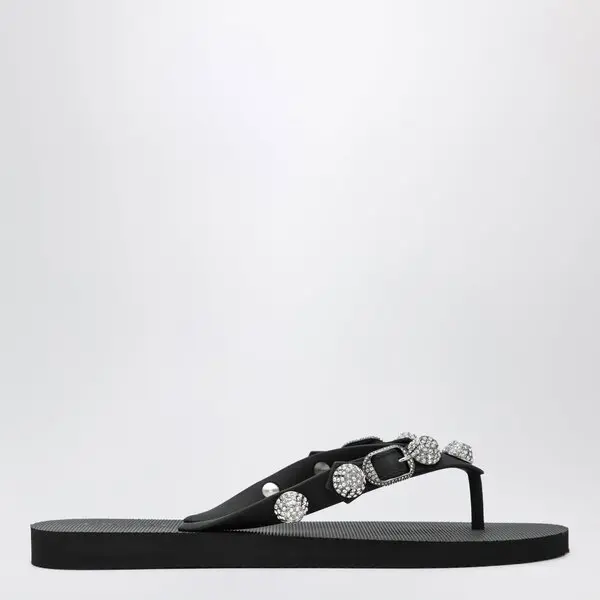 Balenciaga Cagole Crystal-studded Thong Sandals - Black