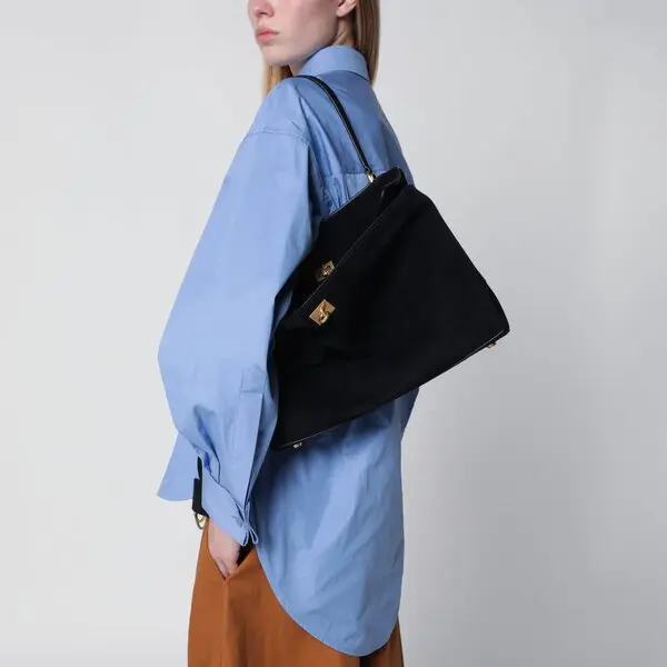Balenciaga Medium Rodeo Bag In Suede Calfskin - Black