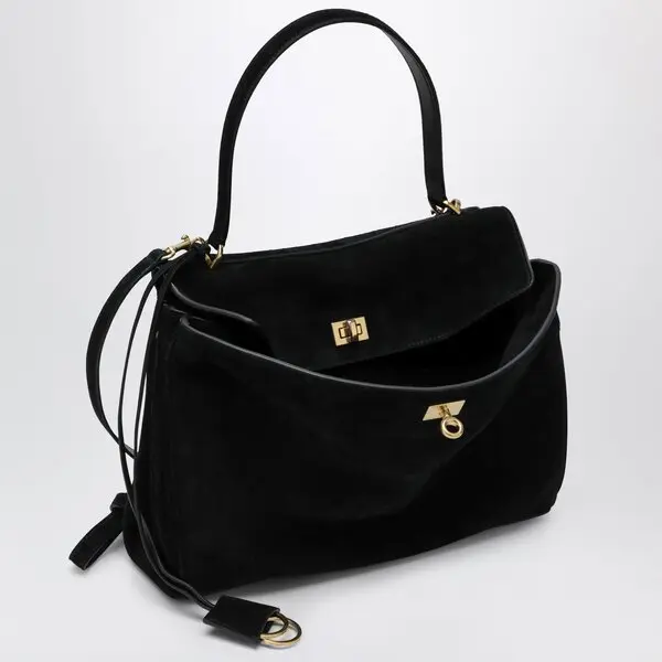 Balenciaga Medium Rodeo Bag In Suede Calfskin - Black