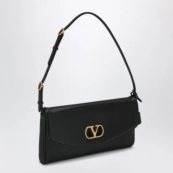 Valentino Garavani Vlogo Leather Clutch Shoulder Bag - Black