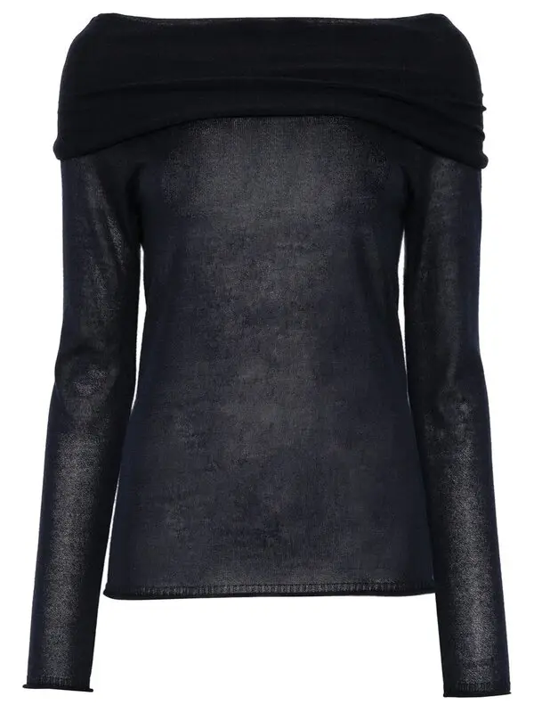 ROBERTO COLLINA Off-the-shoulder Semi-sheer Sweater - Blue