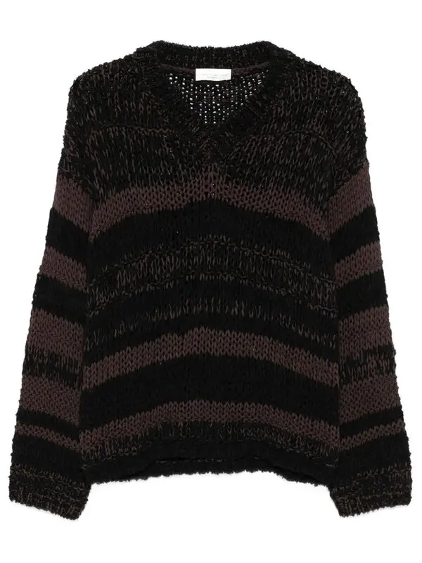 ROBERTO COLLINA Chunky-knit Striped V-neck Sweater
