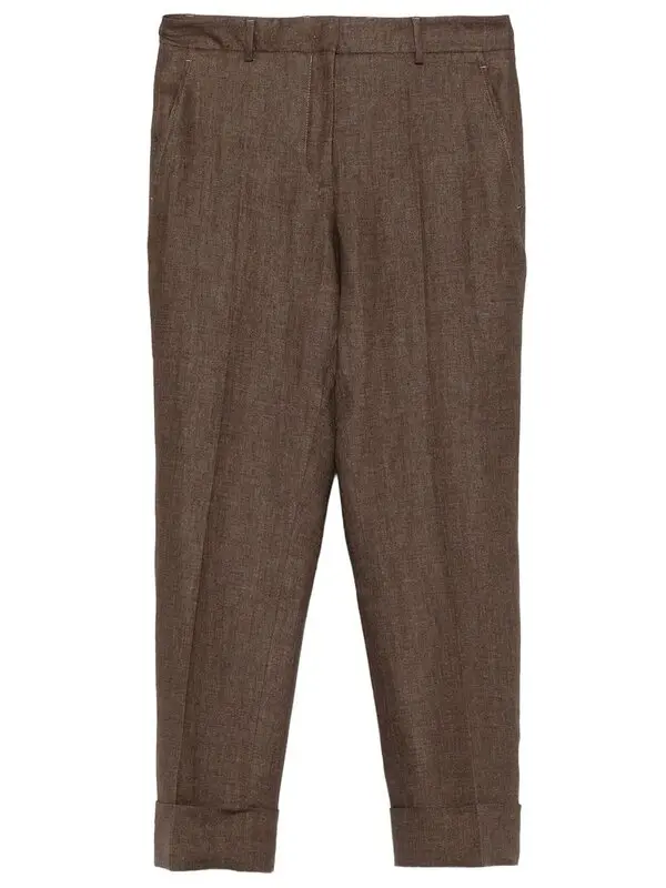 Incotex Regular Fit Linen Trousers - Brown