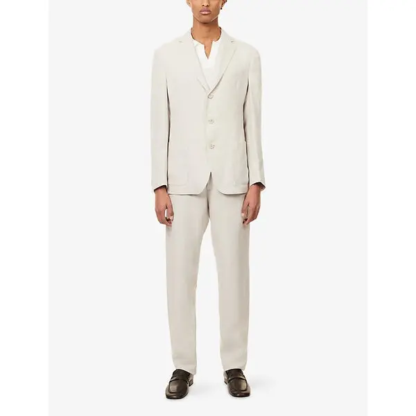 Eleventy Notch-lapel Single-breasted Linen-blend Suit - Sand