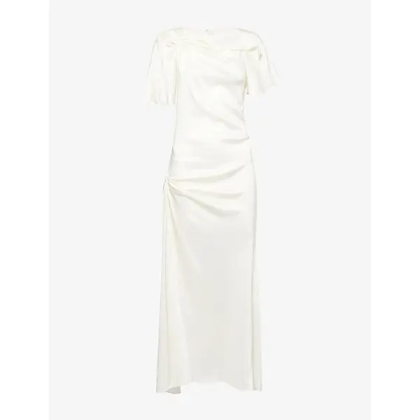 Victoria Beckham Draped-sleeve Satin Midi Dress