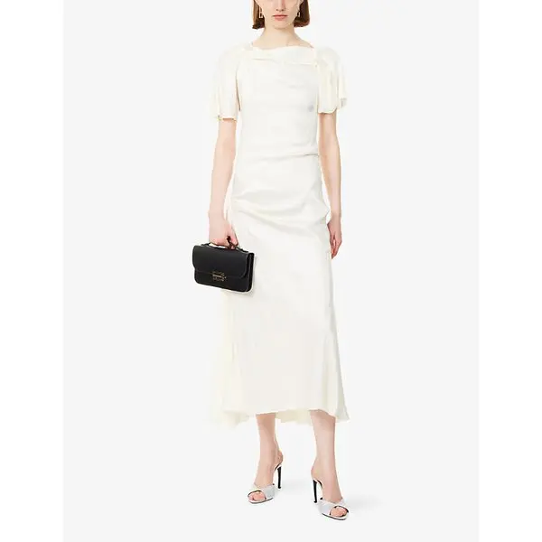 Victoria Beckham Draped-sleeve Satin Midi Dress