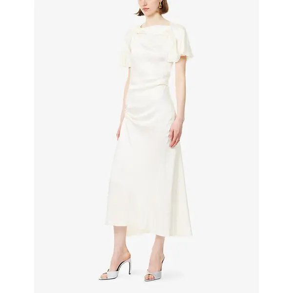 Victoria Beckham Draped-sleeve Satin Midi Dress