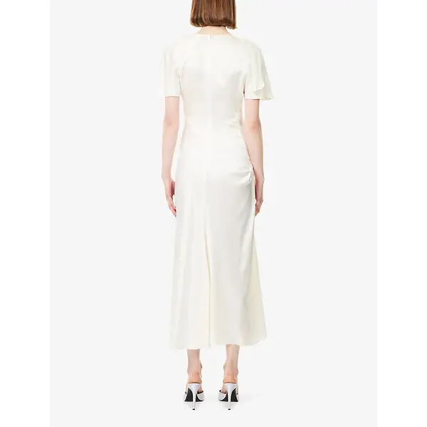 Victoria Beckham Draped-sleeve Satin Midi Dress