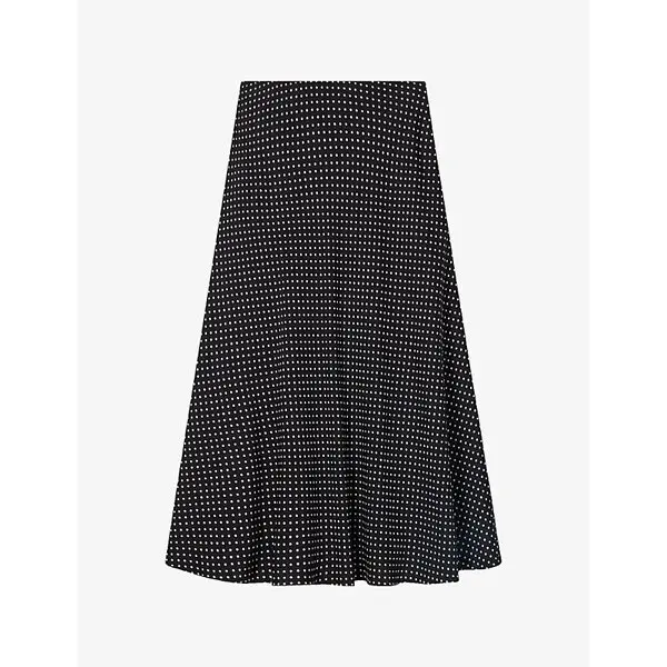 Whistles Polka-dot Flared Woven Midi Skirt - Black