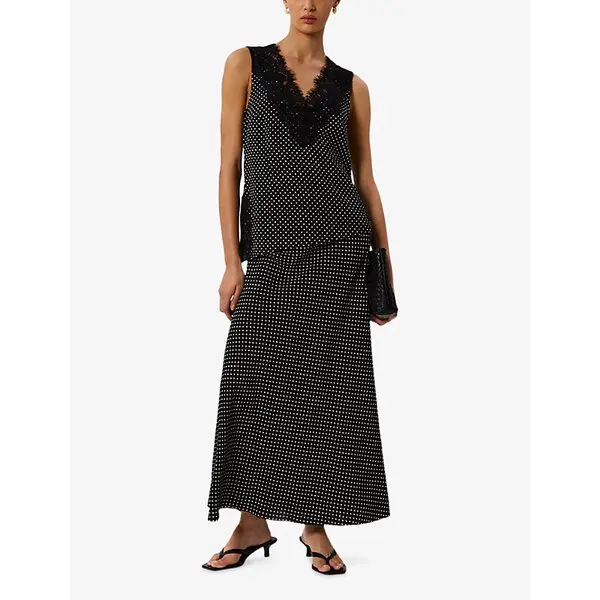 Whistles Woven Polka-dot Flared Midi Skirt