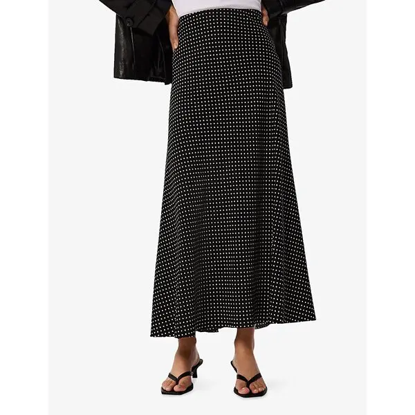 Whistles Woven Polka-dot Flared Midi Skirt
