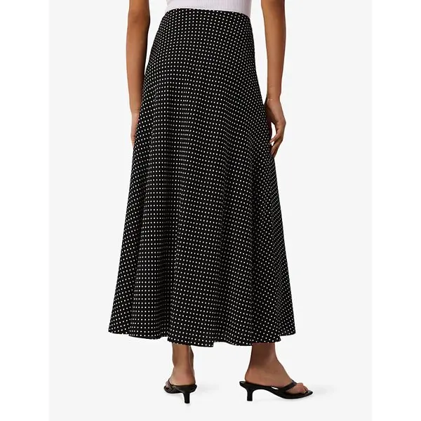 Whistles Woven Polka-dot Flared Midi Skirt