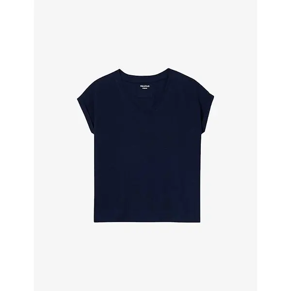 Whistles Willa V-neck Cotton-jersey T-shirt - Navy