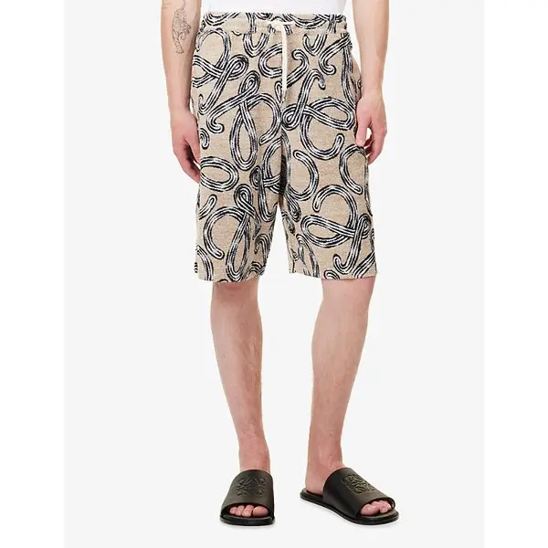 Loewe Monogram-print Cotton-terry Shorts - Beige/black