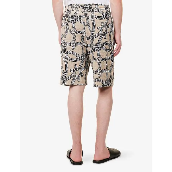 Loewe Monogram-print Cotton-terry Shorts - Beige/black